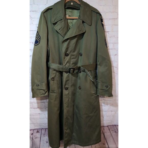 Jackets & Coats | Vtg 195s Us Army Od7 Military Overcoat Trench Coat ...